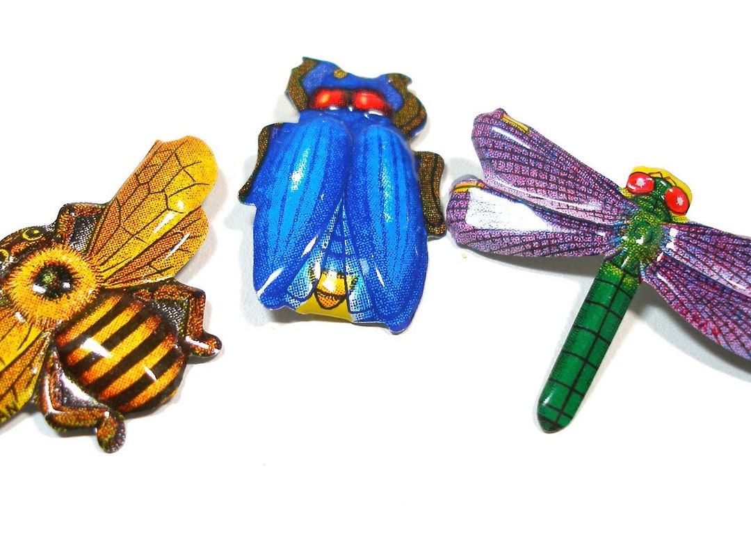 3 BUG Pins. 60s Metal, Lithographed Insect Toy Brooches. Costume ...