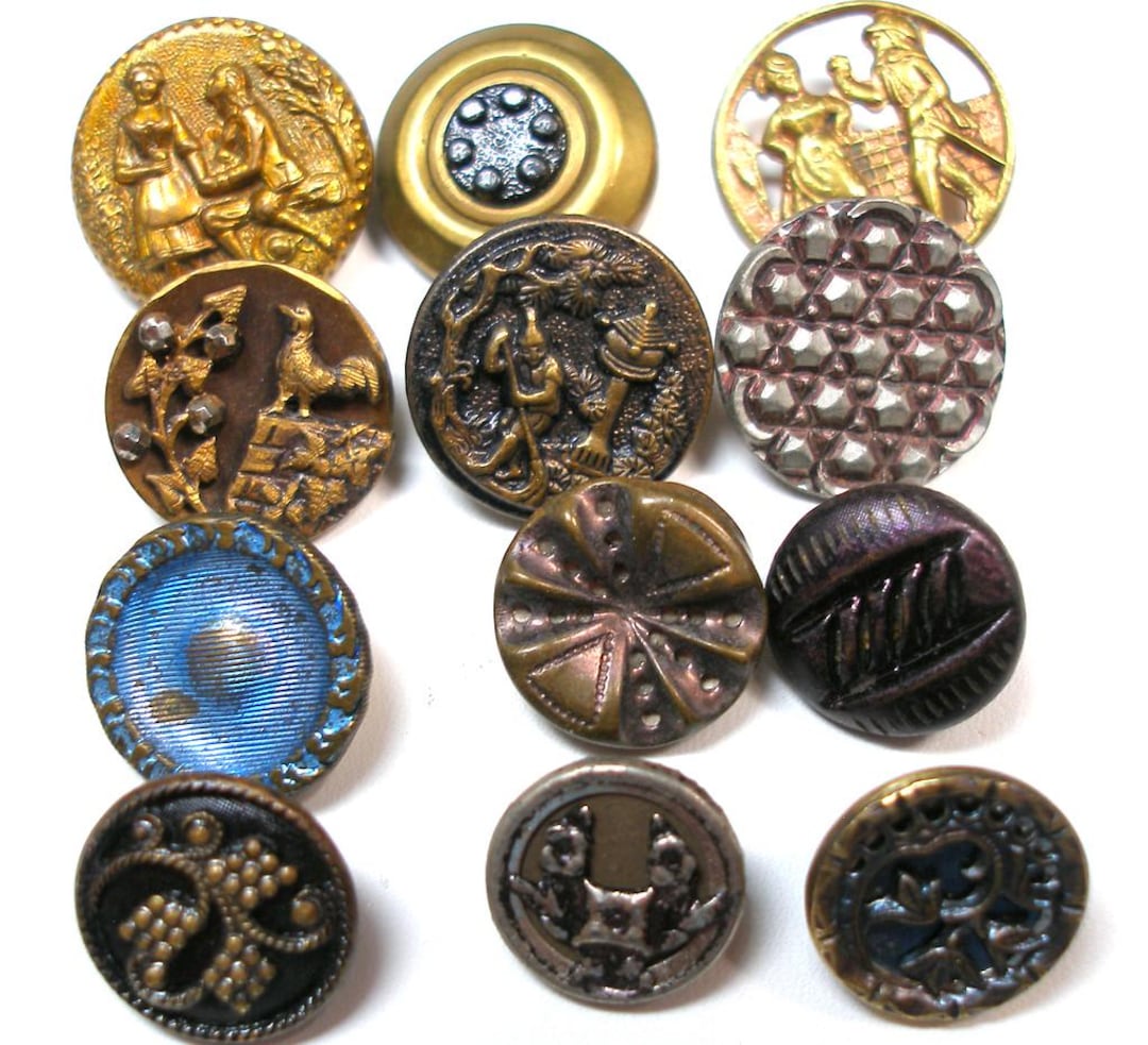 Antique BUTTONS, 12 Victorian & Vintage Shabby Chic Picture Buttons ...
