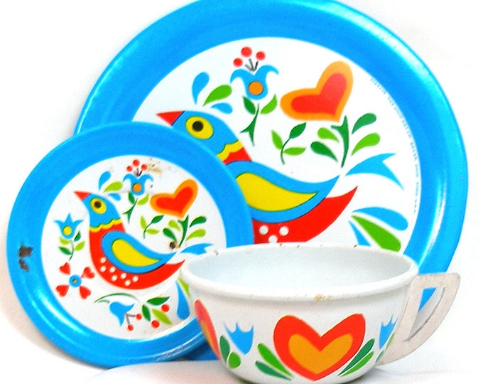 60's Tin Toy Tea Set With Mod Bird by Ohio Art Co. - Etsy