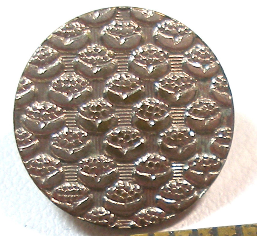 Antique French BUTTON. Victorian Flowers, Fungi. Paris Back, 5/8 ...