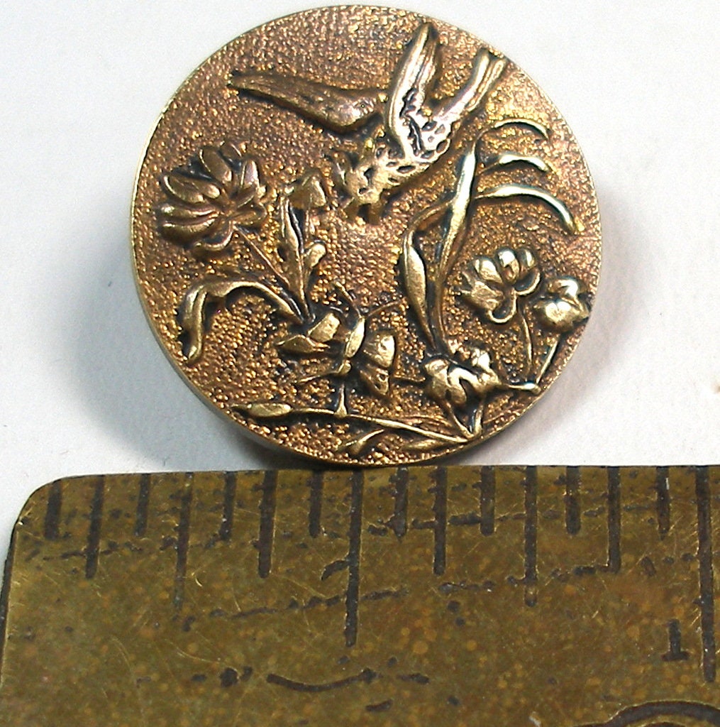 Antique French BUTTON. Victorian Bird & Flowers. Paris Back, 11/16 ...