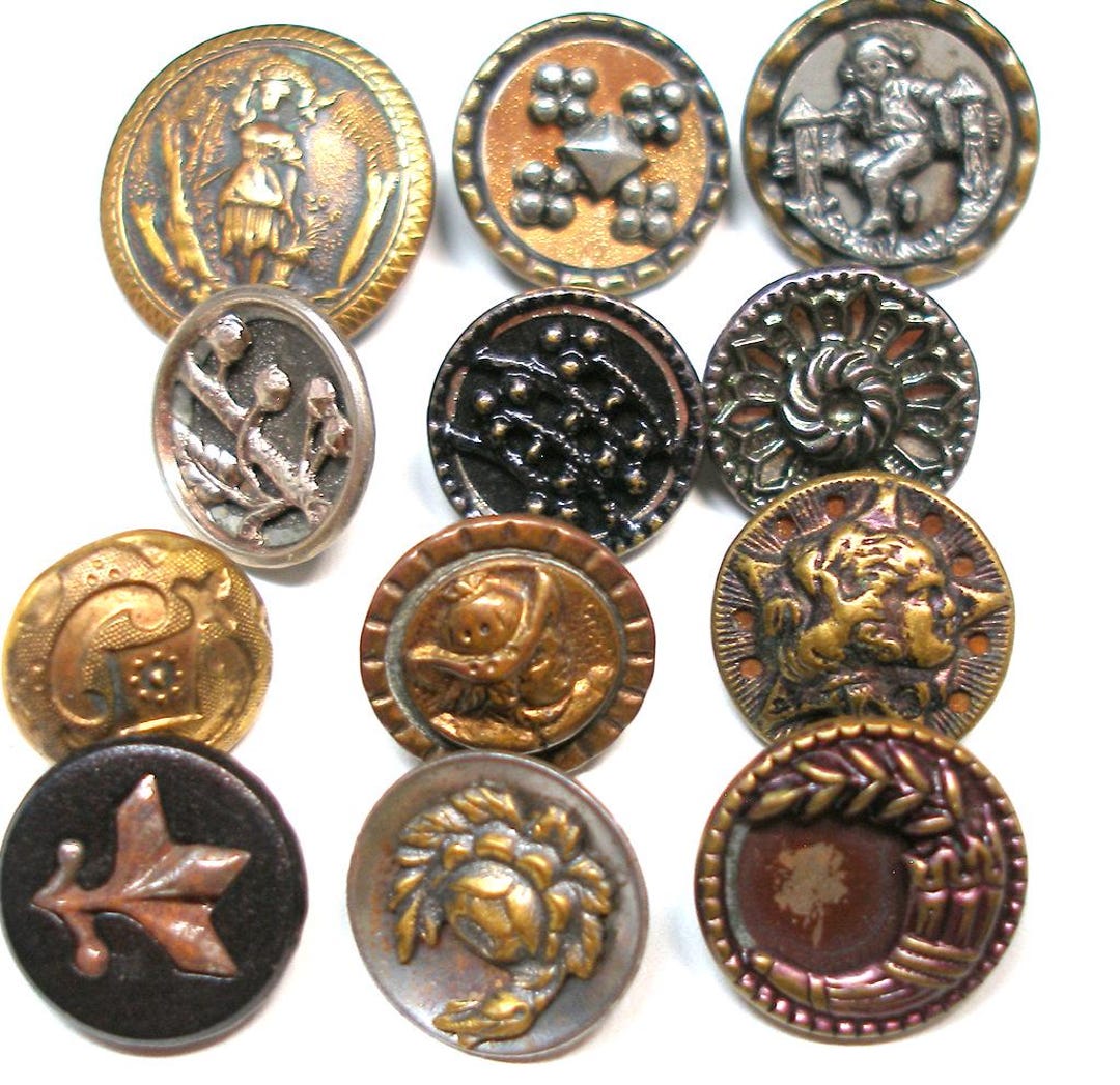 Vintage & Victorian Metal Buttons. Mixed Lot of Picture Buttons. 19th ...
