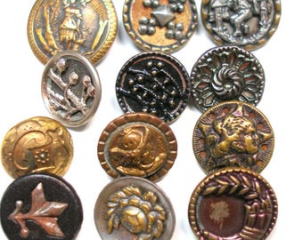 Antique BUTTONS, 12 Victorian & Vintage Mixed Lot of Metal Picture ...