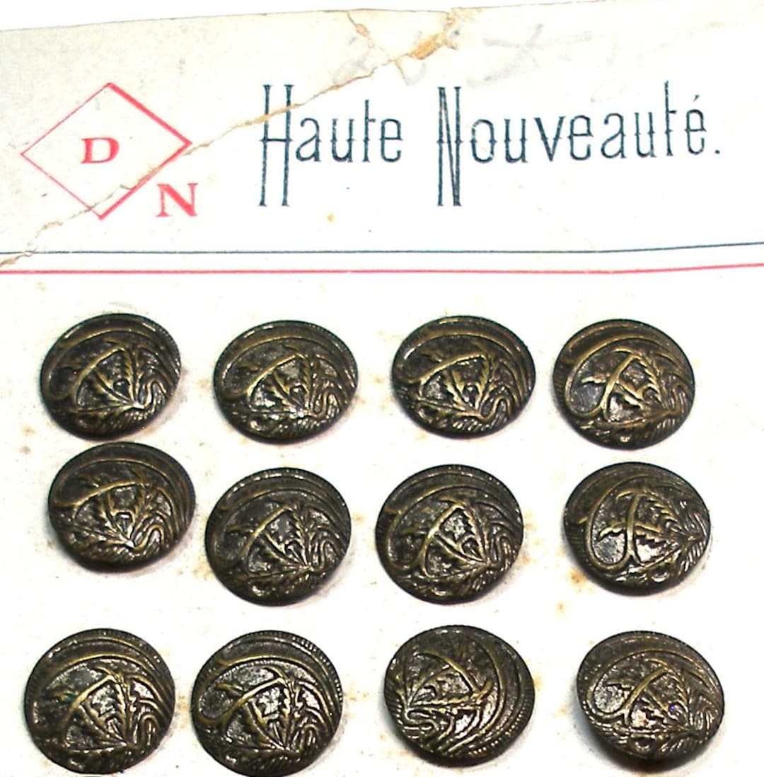 24 Antique Art Nouveau Metal Buttons. Haute Nouveaute Card, Germany. 1/ ...