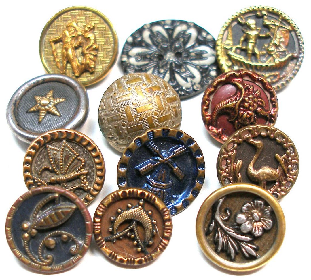 Antique Vintage & Victorian Metal Buttons. Mixed Lot of 12. 19th ...