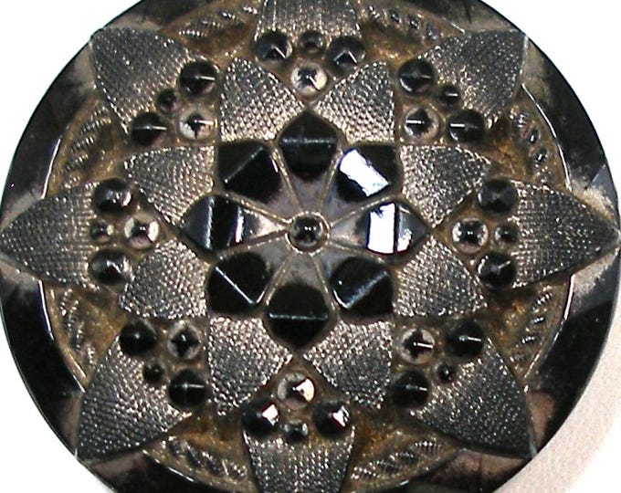 Antique Celestial BUTTON, 1800s Victorian Black Glass With Silver ...
