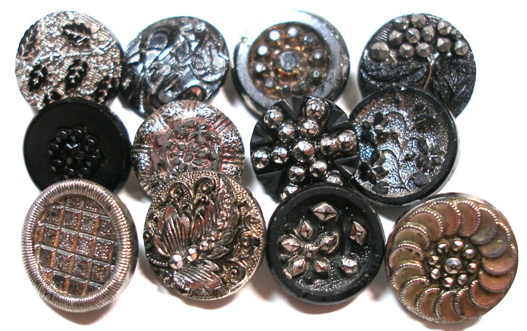 12 Victorian Black Glass Buttons. Antique 19th Century Glass - Etsy