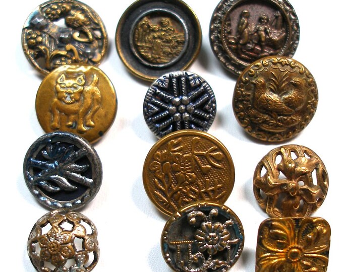 12 Antique BUTTONS. Vintage & Victorian Metal Shabby Chic Picture ...