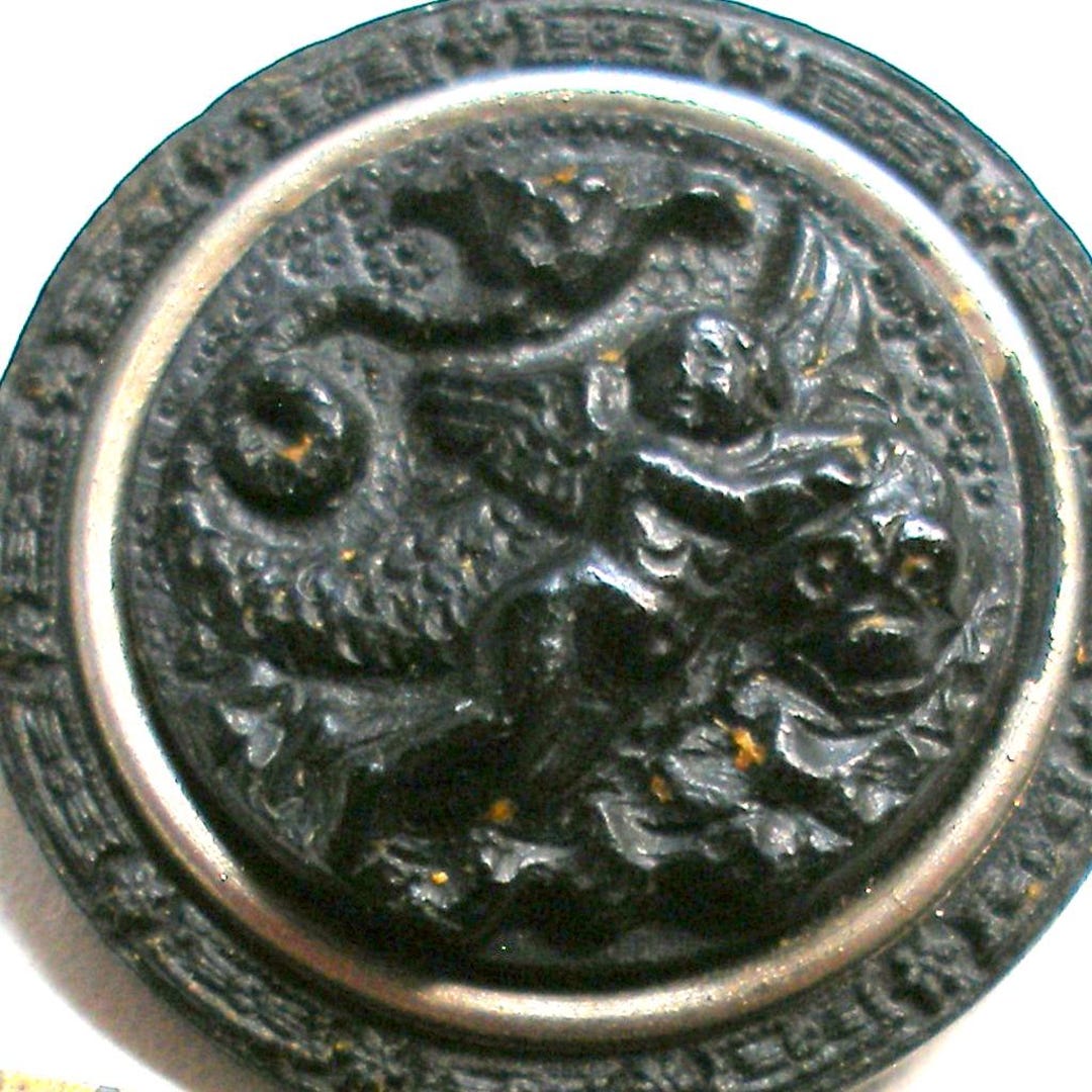 Boy Riding a Dolphin Antique Button. Victorian Mythology, Composition ...