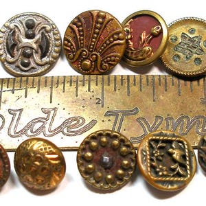 12 Antique BUTTONS. 1800s Victorian Metal Picture Buttons. Mixed Lot ...