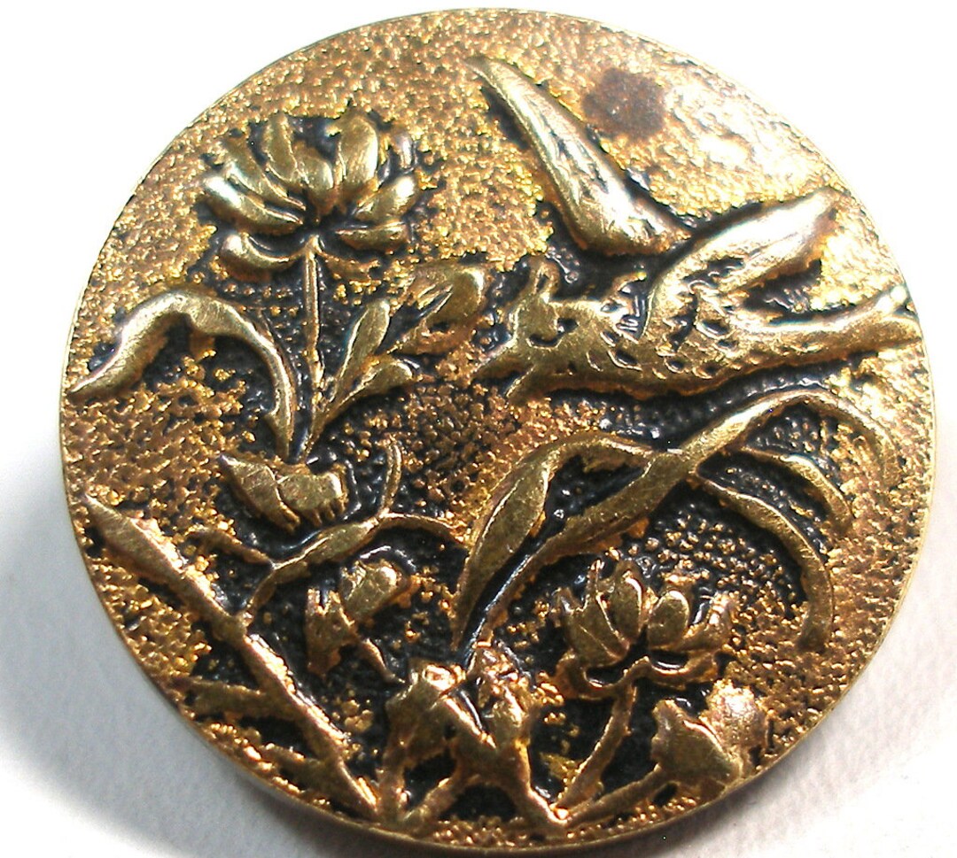 Antique French BUTTON. Victorian Bird & Flowers. Paris Back, 11/16 ...