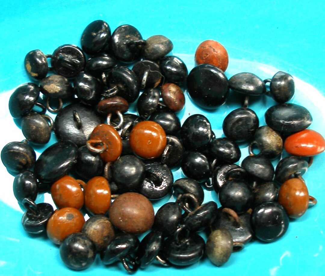 60 Antique Boot Buttons. Edwardian Shoe Buttons in Black & Brown. on ...