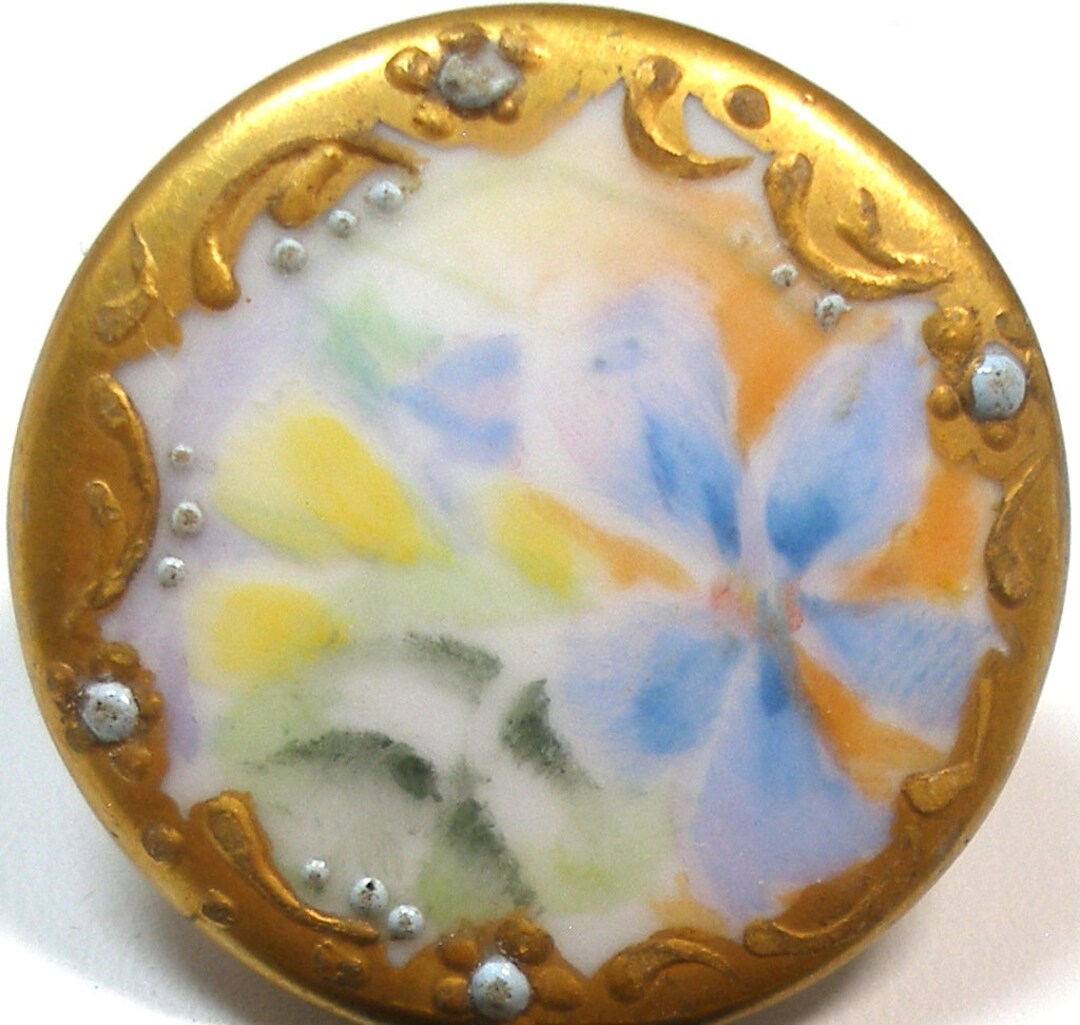 1900s Antique Porcelain Stud Button. Edwardian China With Hand-painted ...