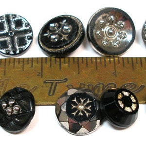 13 Victorian Black Glass Buttons. Antique 19th Century Glass With ...