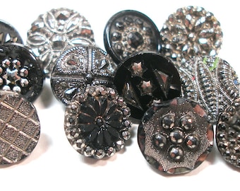 12 Victorian Black Glass Buttons. Antique 19th Century Glass With ...