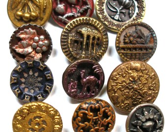 Antique BUTTONS, 12 Victorian & Vintage Shabby Chic Picture Buttons ...