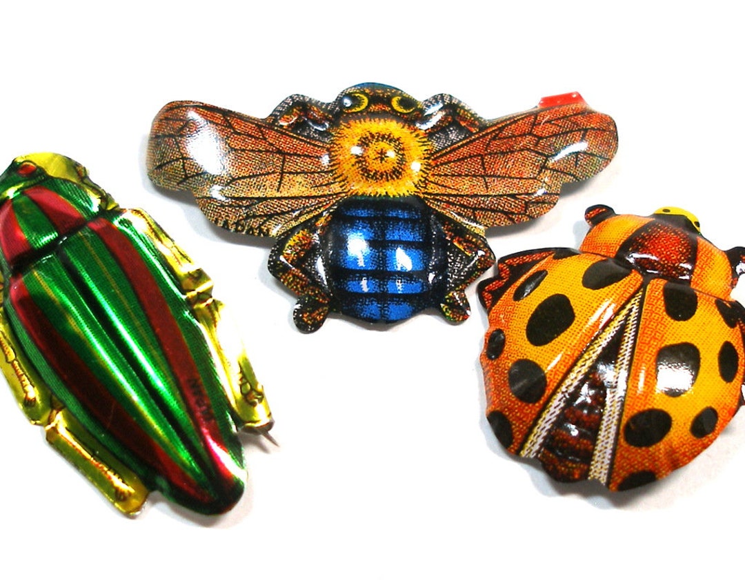 3 BUG Pins, 60s Metal Insect Toy Brooches, Costume Jewelry Made in ...
