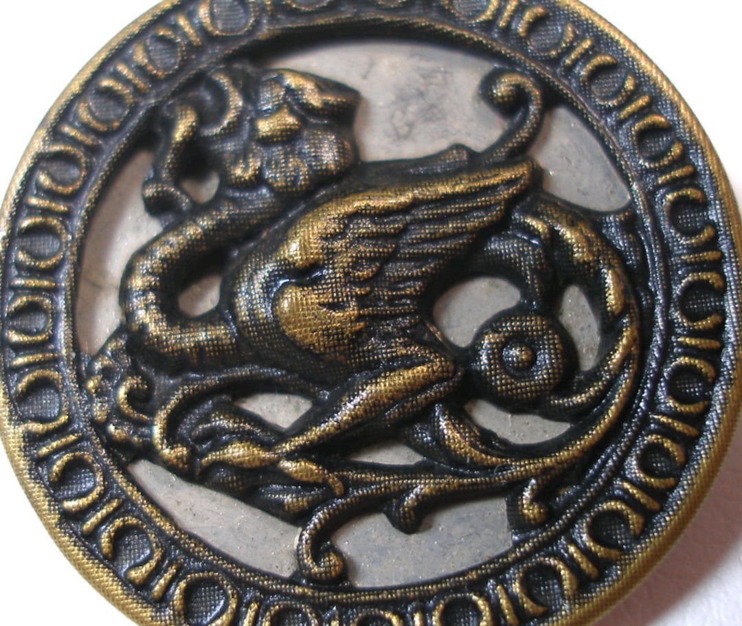 Antique DRAGON BUTTON, 1800s Victorian Monster, Winged Beast. 1 1/8 ...