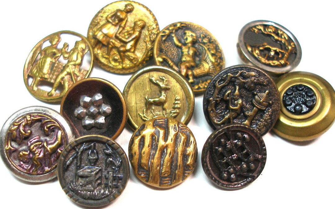 12 Antique BUTTONS. 1800s Victorian Metal Picture Buttons. Mixed Lot - Etsy