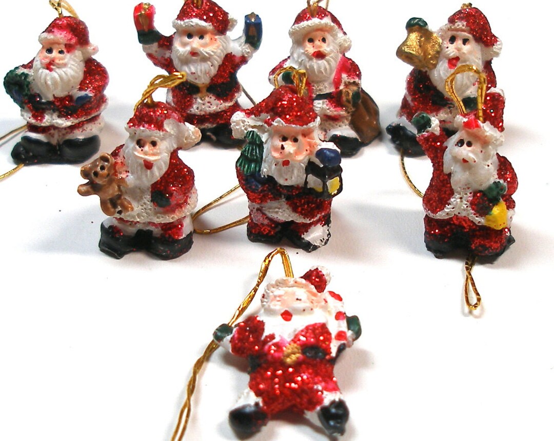 8 Santa Feather Tree Ornaments. Mini Christmas Decorations. Xmas Decor ...