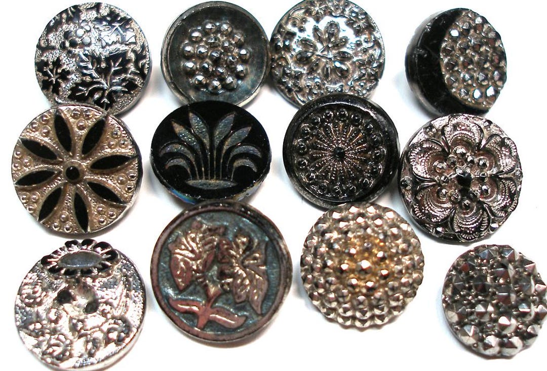 12 Victorian Black Glass Buttons. Antique 19th Century Glass With ...