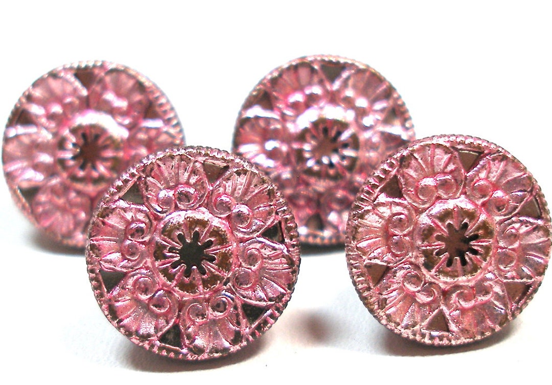 4 French Antique Metal BUTTONS. Victorian Twinkles With Pink Tint ...