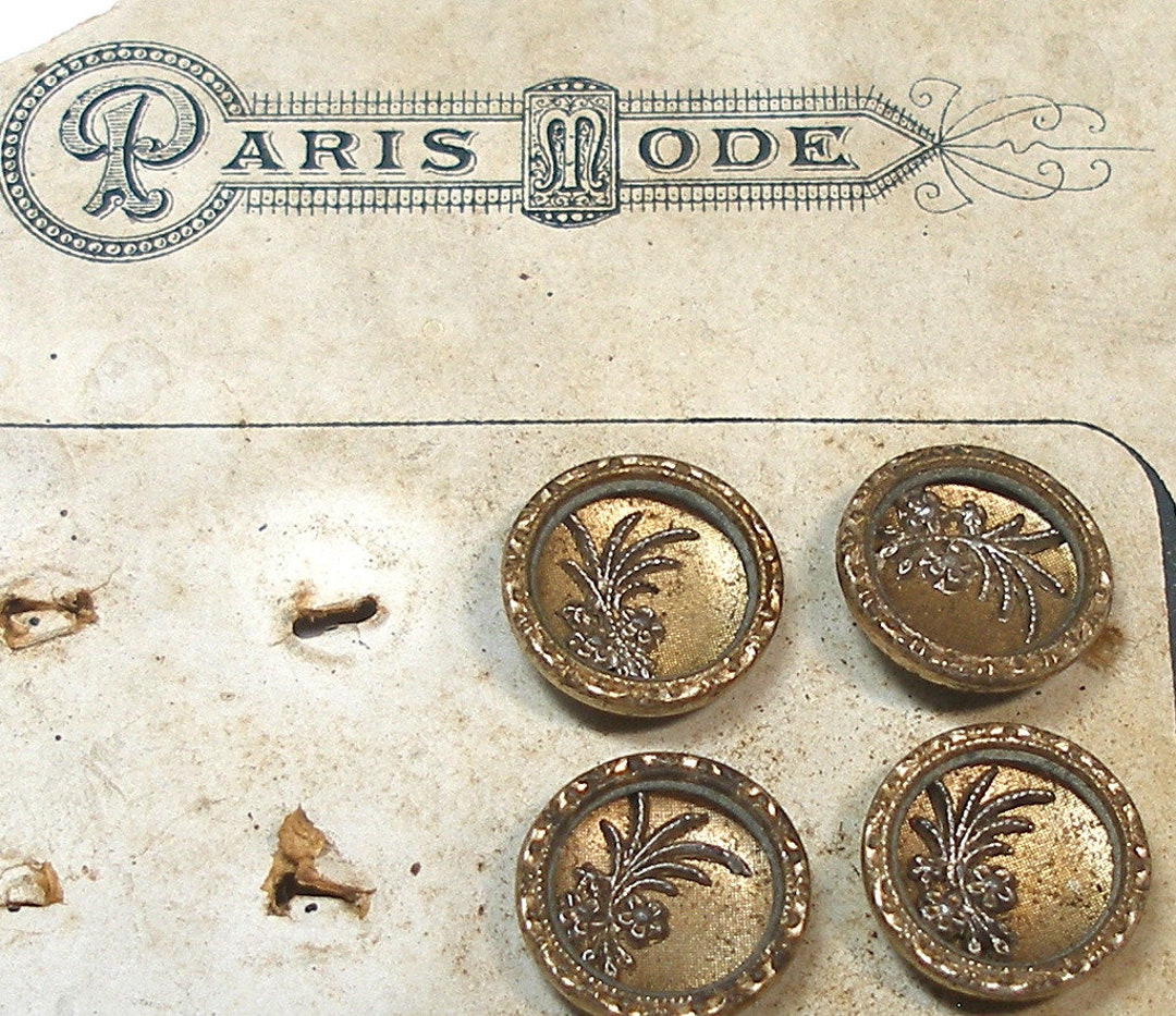 12 Victorian BUTTONS. Half Card of French Metal Buttons. 9/16". Unused ...