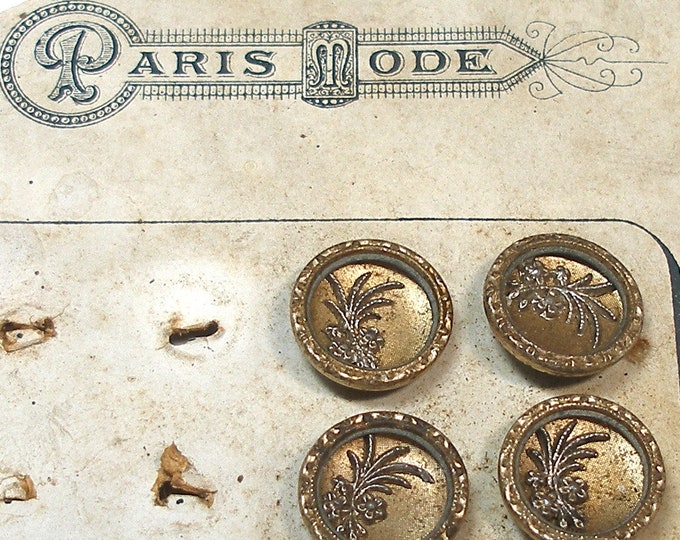 12 Victorian BUTTONS. Half Card of French Metal Buttons. 9/16". Unused ...