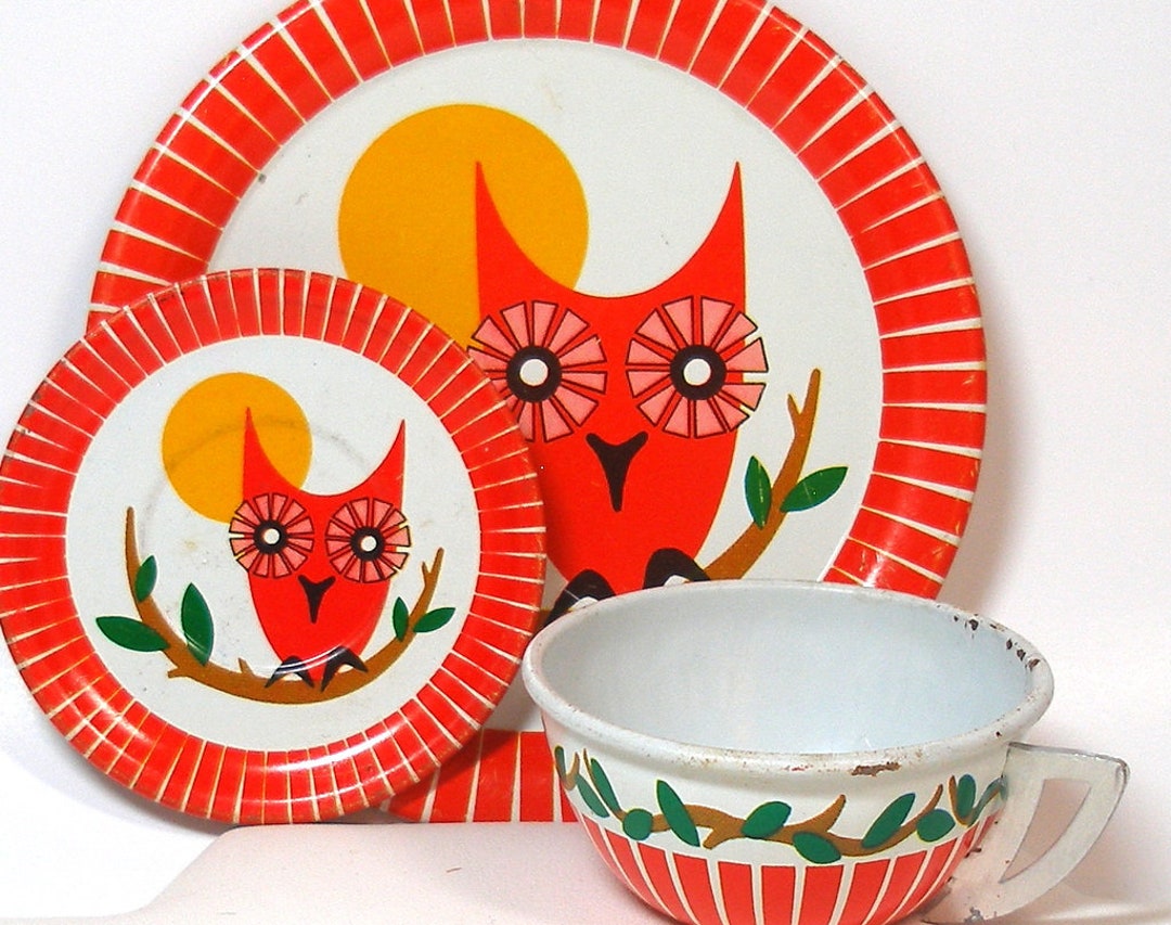 OWLS Tin Toy Tea Setting. Cup & Plates by Ohio Art Co. 3 Pieces. - Etsy