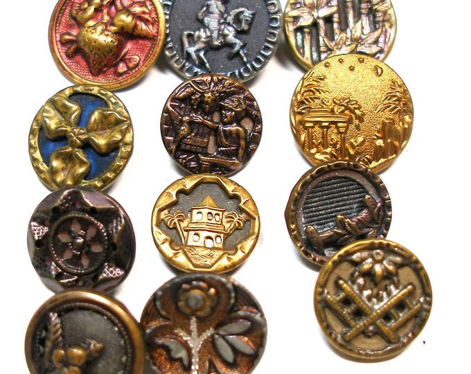 12 Antique BUTTONS. 1800s Victorian & Vintage Mixed Lot of Metal ...