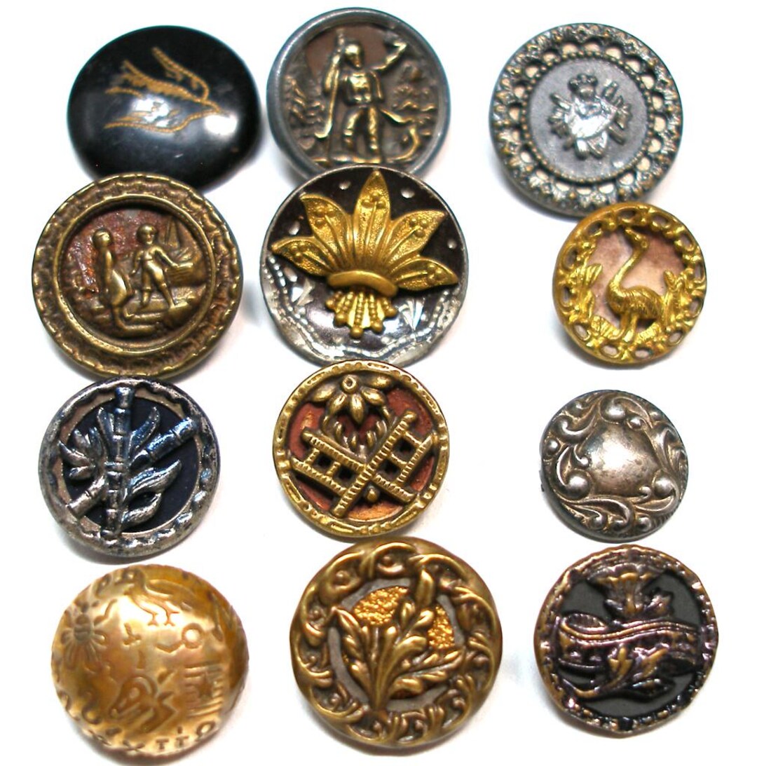Antique BUTTONS, 12 Victorian & Vintage Shabby Chic Picture Buttons ...