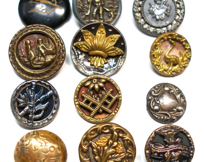 Antique BUTTONS, 12 Victorian & Vintage Shabby Chic Picture Buttons ...