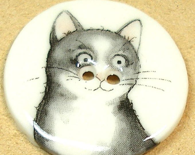 3D CAT Face, Czech Glass BUTTON. Kitty in Periwinkle, Pink & Gold, 1 ...