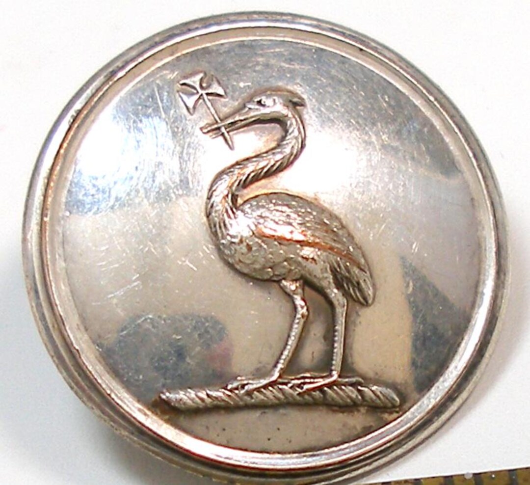 Antique British Livery BUTTON, Crane With Cross. Silver Plated Brass, 1 ...