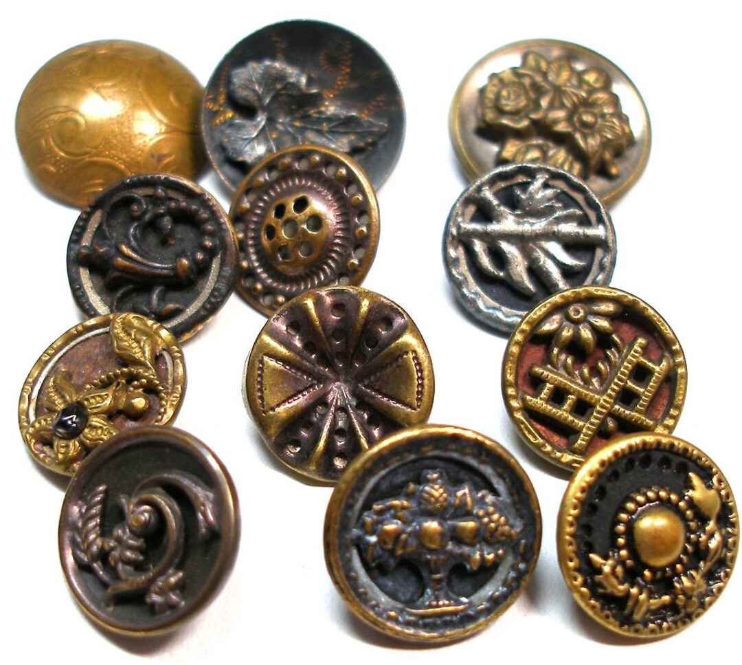 Antique Vintage & Victorian Metal Buttons. Mixed Lot of 12. 19th ...