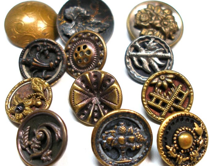 Antique Vintage & Victorian Metal Buttons. Mixed Lot of 12. 19th ...