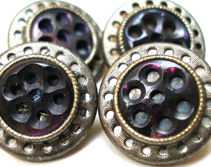 1800s French Twinkle BUTTONS. 4 Antique Victorian Shell With Reflective ...