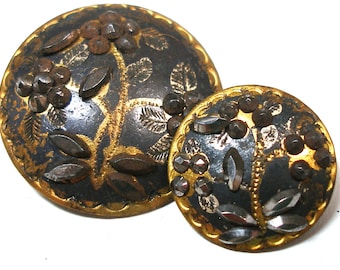 6 Antique BUTTONS. Victorian Flowers With Brass & Cut Steel, 9/16". - Etsy