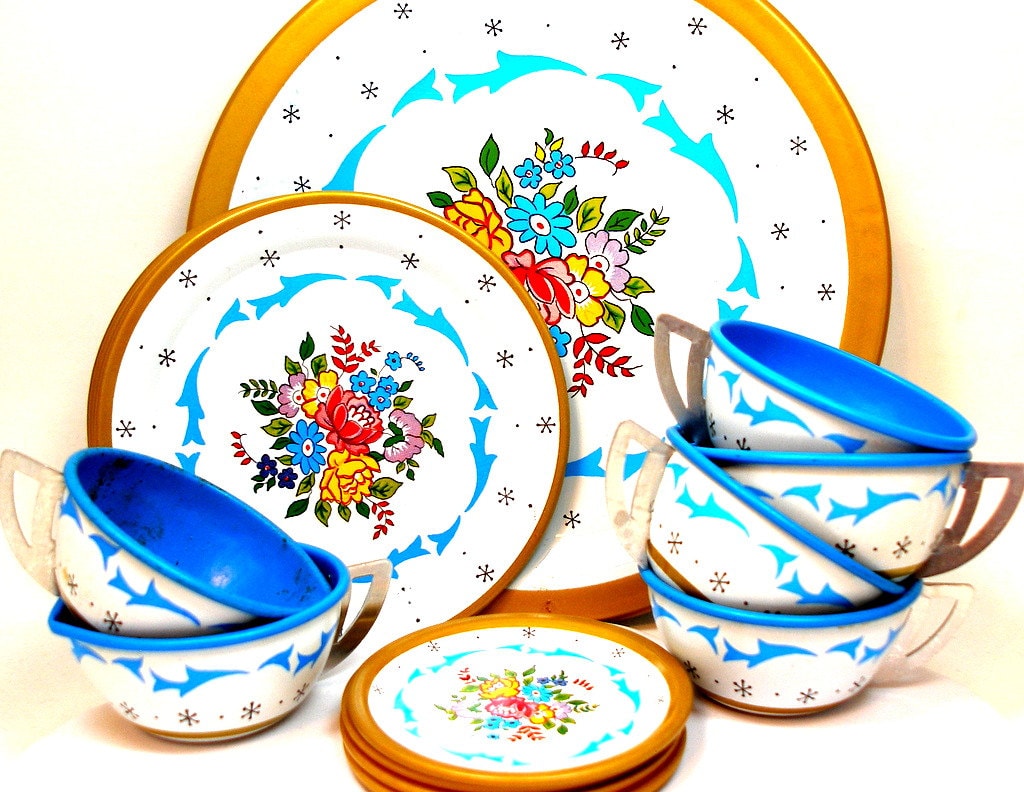 50s Tin Toy Tea Set Blue Heaven by Ohio Art Co. 15 Pieces - Etsy