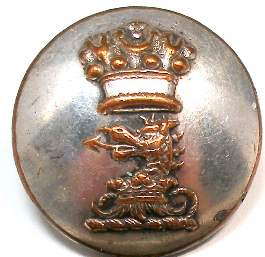 1800s Double Crest BUTTON, Antique Victorian Livery Button. Dragon ...