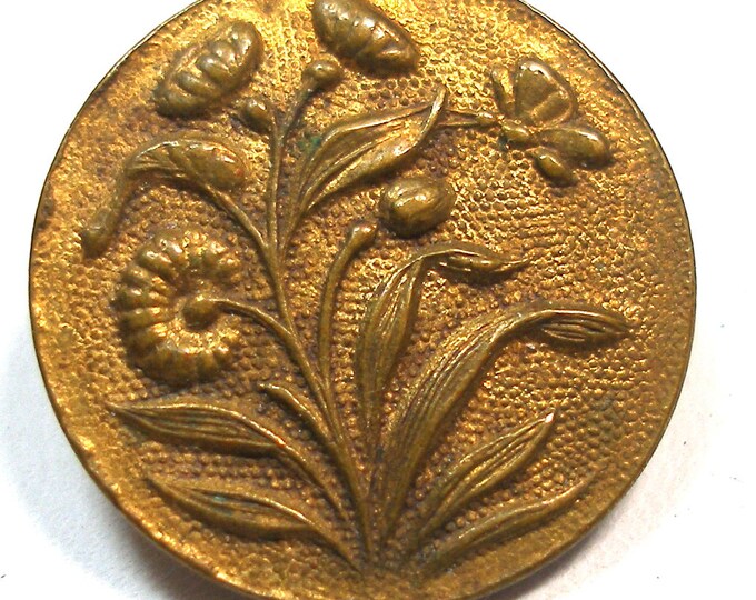 Antique Brass BUTTON. Victorian Butterfly & Flowers. 11/16". - Etsy