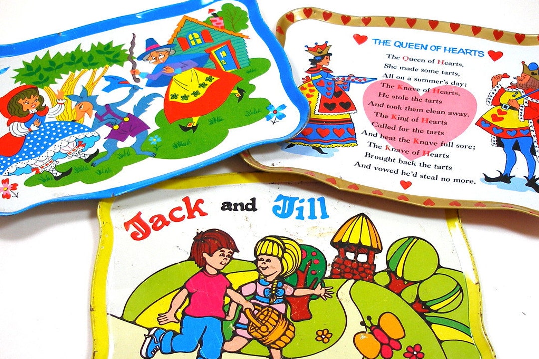60's Tin Toy Tea Trays, Storybook by Ohio Art, Instant Collection. Red ...