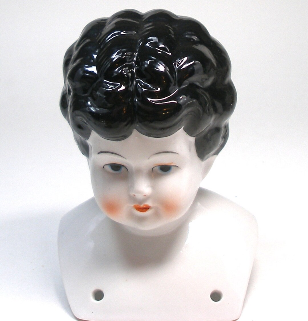LG 4" 1800s Antique China Doll Head. German Lo Brow Hair With Blue Eyes ...
