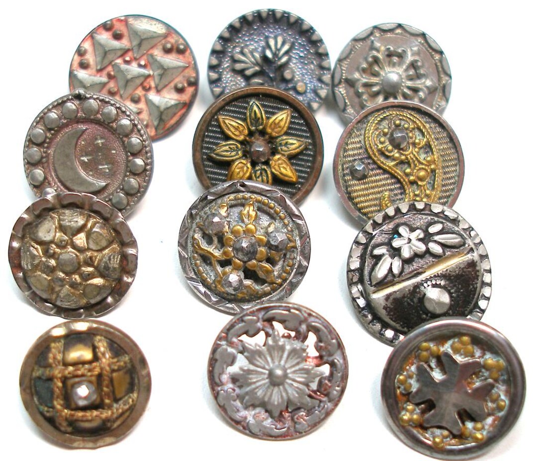 Antique BUTTONS, 12 Victorian & Vintage Mixed Lot of Cut Steel, Faux ...