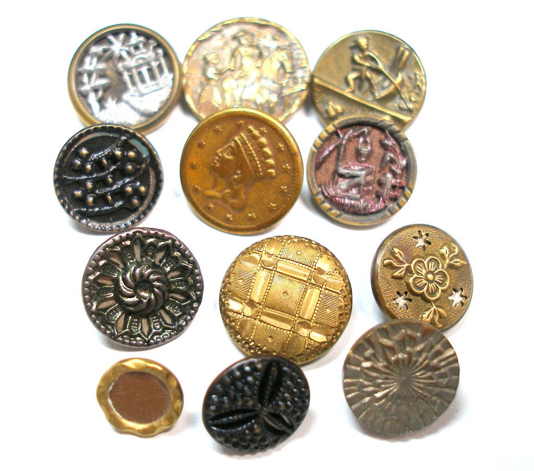 Antique BUTTONS, 12 Victorian & Vintage Mixed Lot of Metal Picture ...