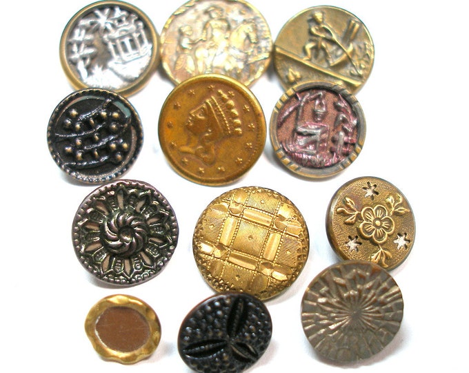 Antique BUTTONS, 12 Victorian & Vintage Mixed Lot of Metal Picture ...