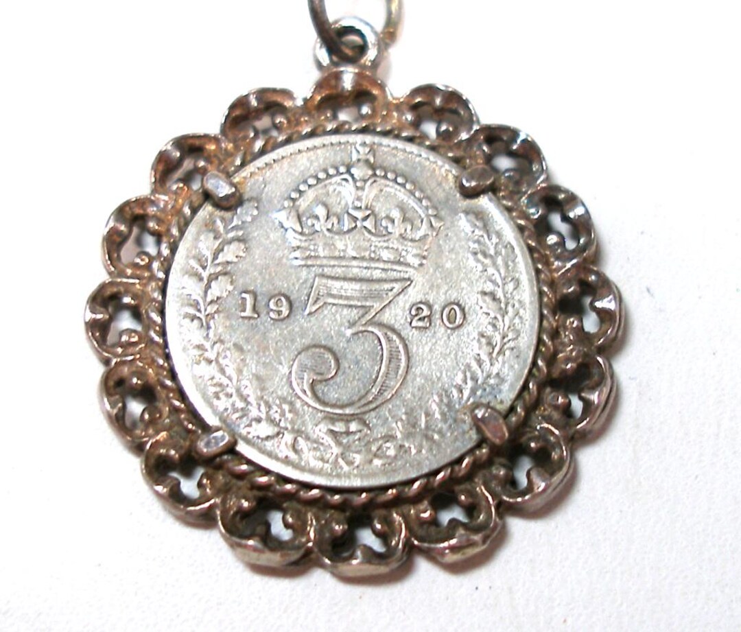 1920s Antique Three Pence Coin George V Silver Charm. 3p British Coin ...