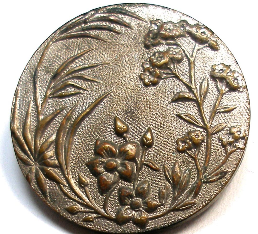 Large Antique French Tight BUTTON. Victorian Floral Paris Back, 1 ...