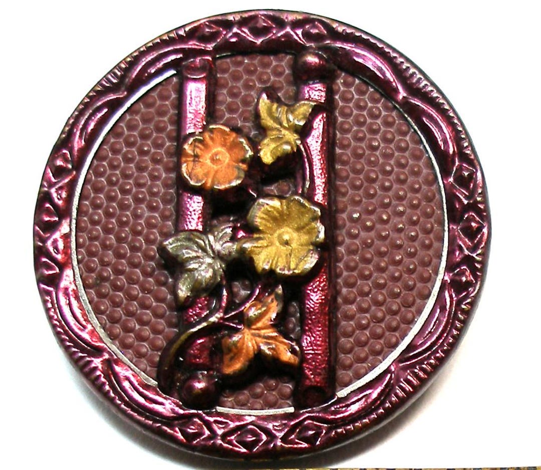 1800s Metal BUTTON, Victorian Flowers in Plum. 1". 19th Century - Etsy