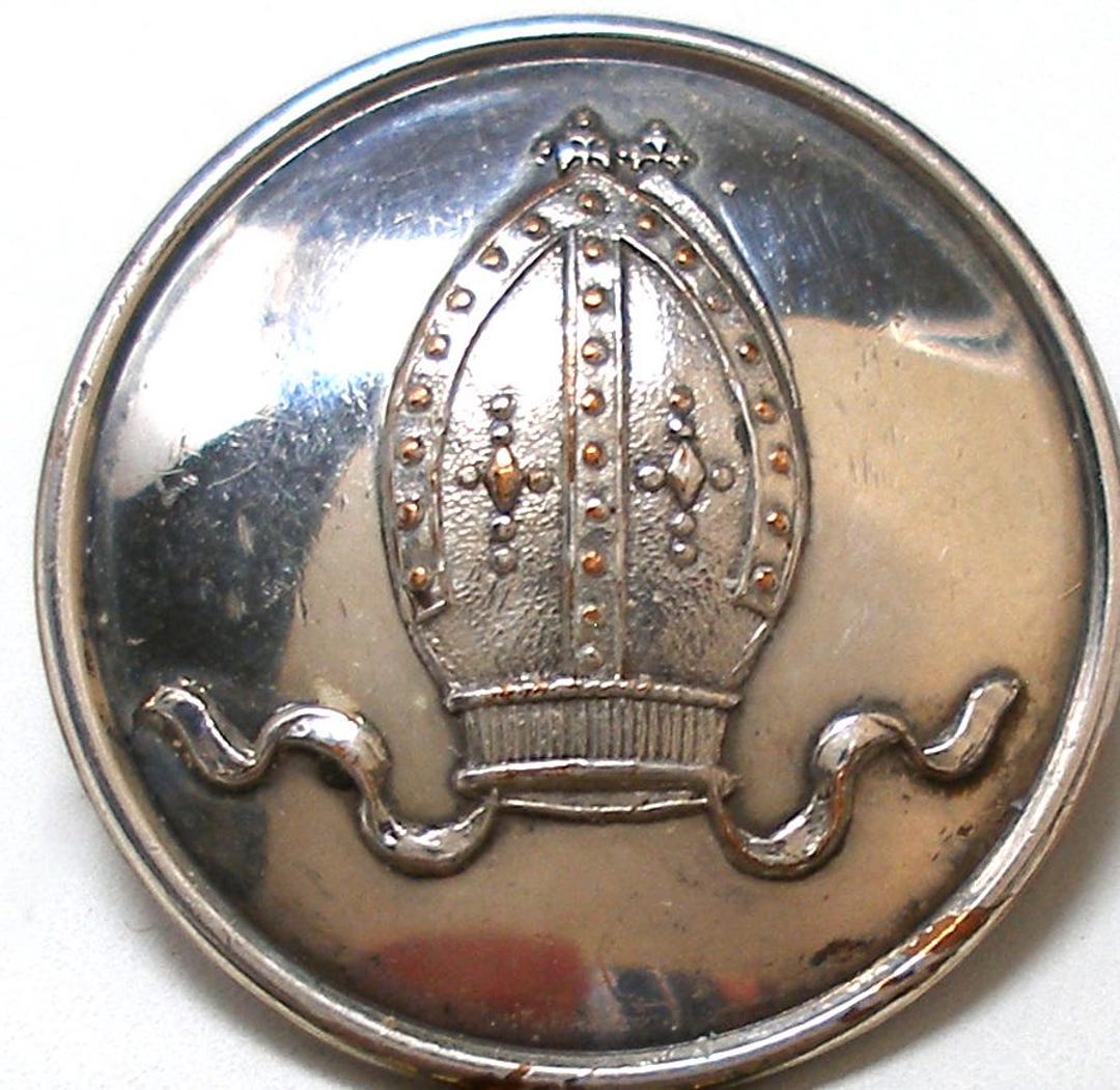 1800s Antique Livery BUTTON, Victorian Bishops Mitre. Silver Plated ...